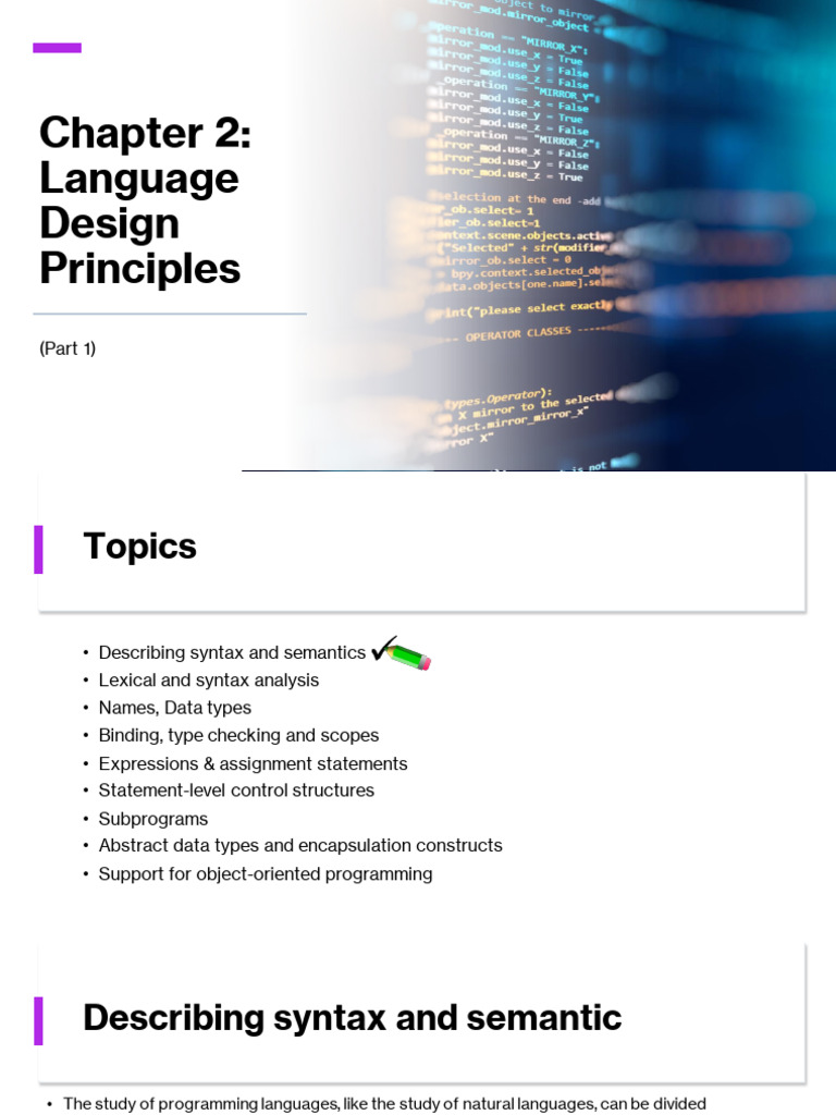 CSC305 Chapter 2 (Part 1) | PDF | Programming Language | Semantics
