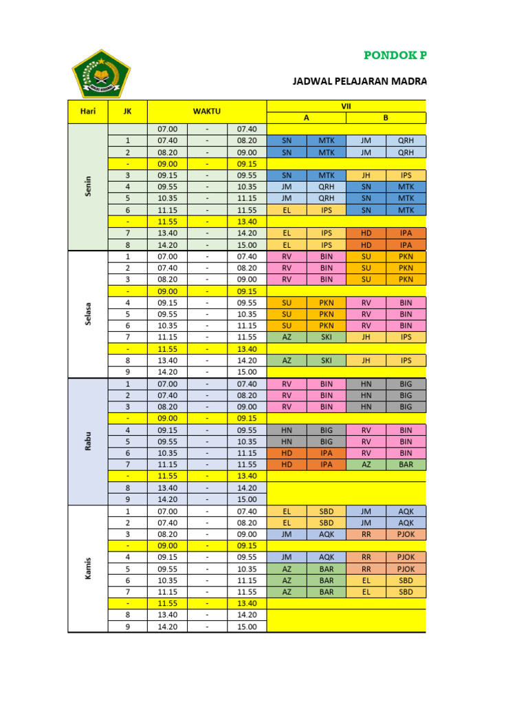 Revisi 3-Jadwal Mapel Ponpes Dar Adz-Dzakirin Ganjil 2425 | PDF
