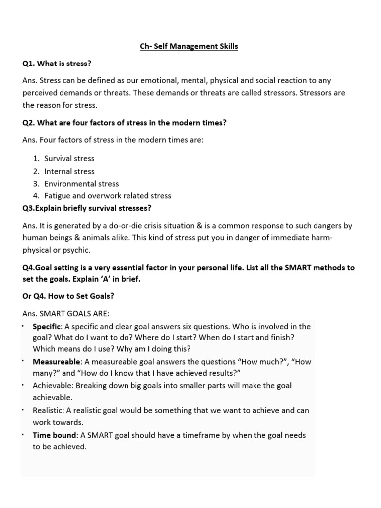 Ch -3 Self Management | PDF | Stress (Biology) | Goal