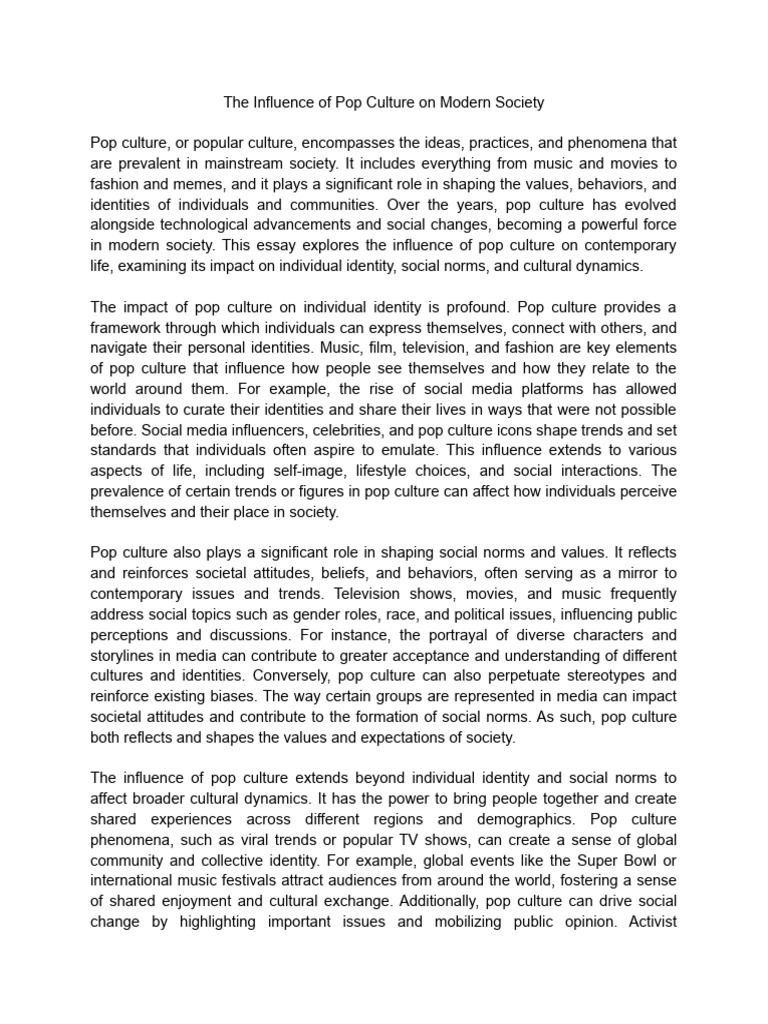 The Influence of Pop Culture on Modern Society | PDF | Popular Culture ...