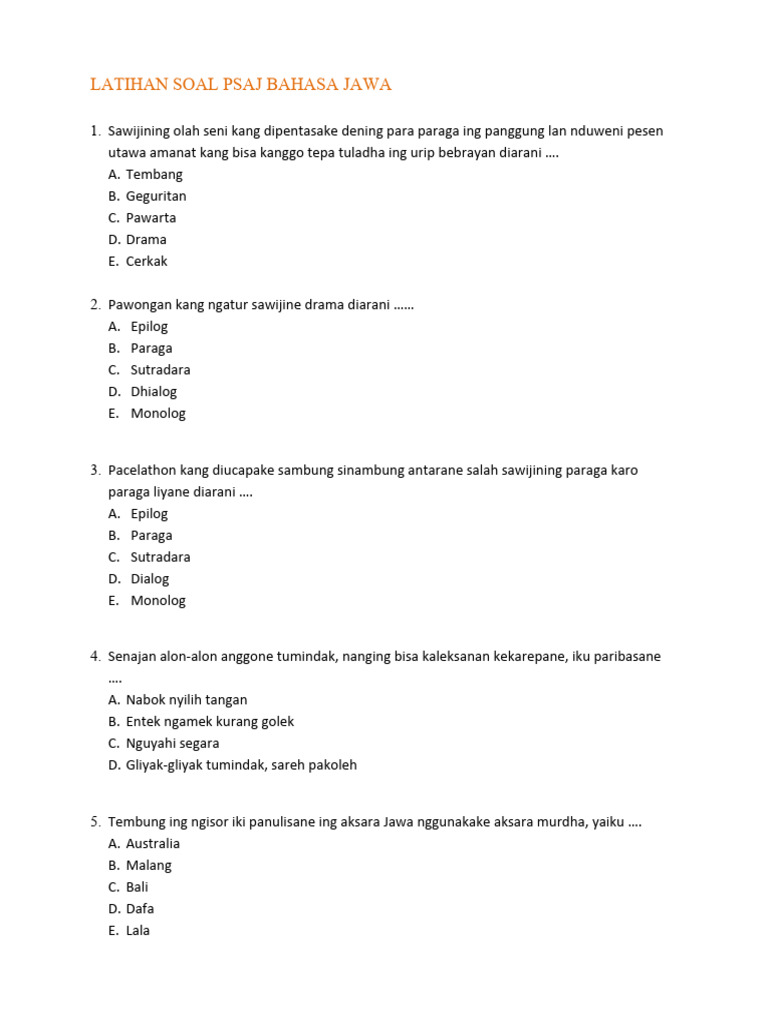 Latihan Soal B.JAWA PSAJ 2024 | PDF