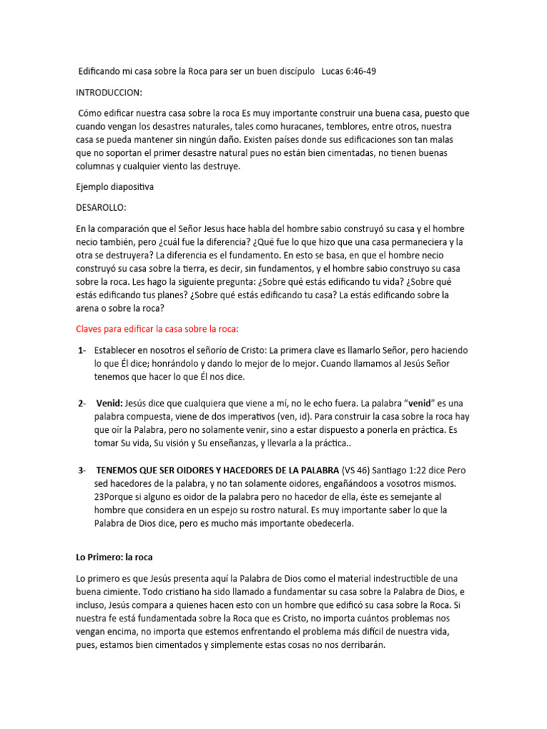 Edificando Mi Casa Sobre La Roca para Ser Un Buen Discípulo | PDF | Cristo (título) | Epístola a ...