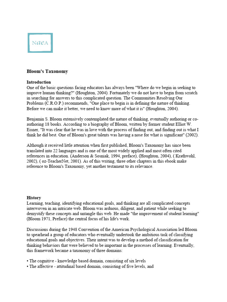 BLOOM's TAXONOMY READING COMPREHENSION | PDF | Cognition | Cognitive ...