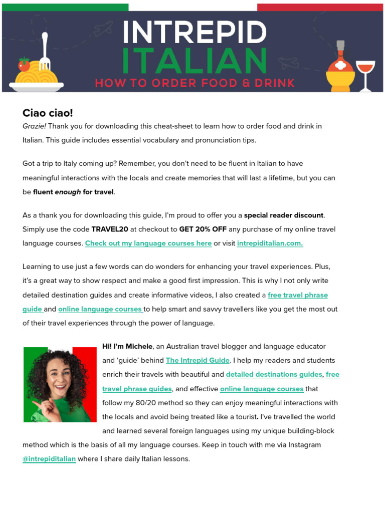 The Intrepid Guide How To Order Food and Drink in Italian Cheat Sheet | PDF | Coffee | Drink
