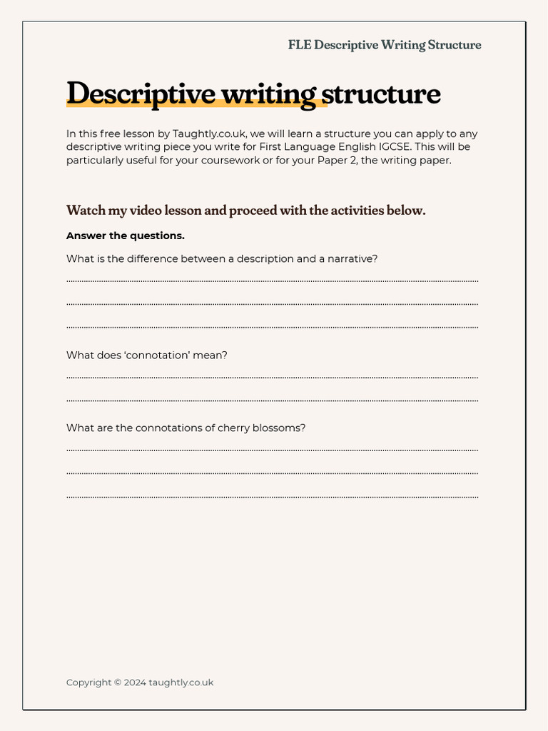 Descriptive Writing Worksheet 1 | PDF