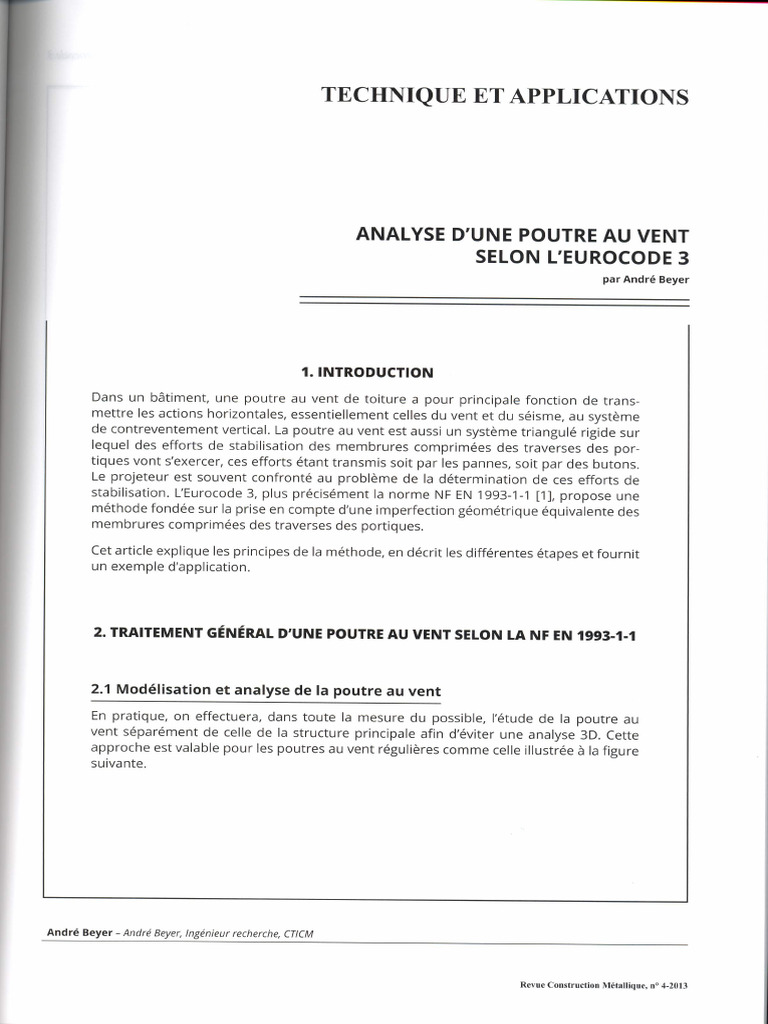 CTICM - Document D'application - Dimensionnement D'une Poutre Au Vent Selon EC3 | PDF