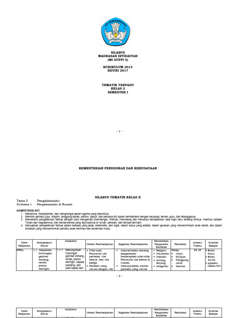 Silabus Kelas 2 Tema 5 | PDF