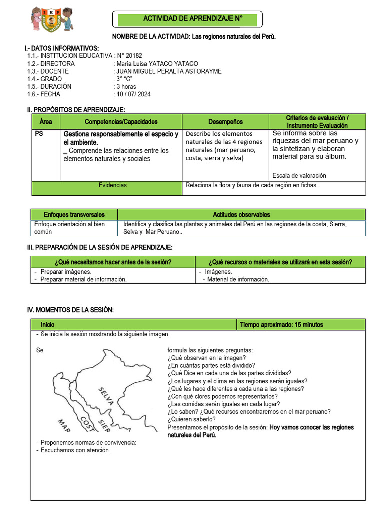 D3 Ses. PS Las Riquezas de Las Regiones Naturales | PDF | Perú | Selva