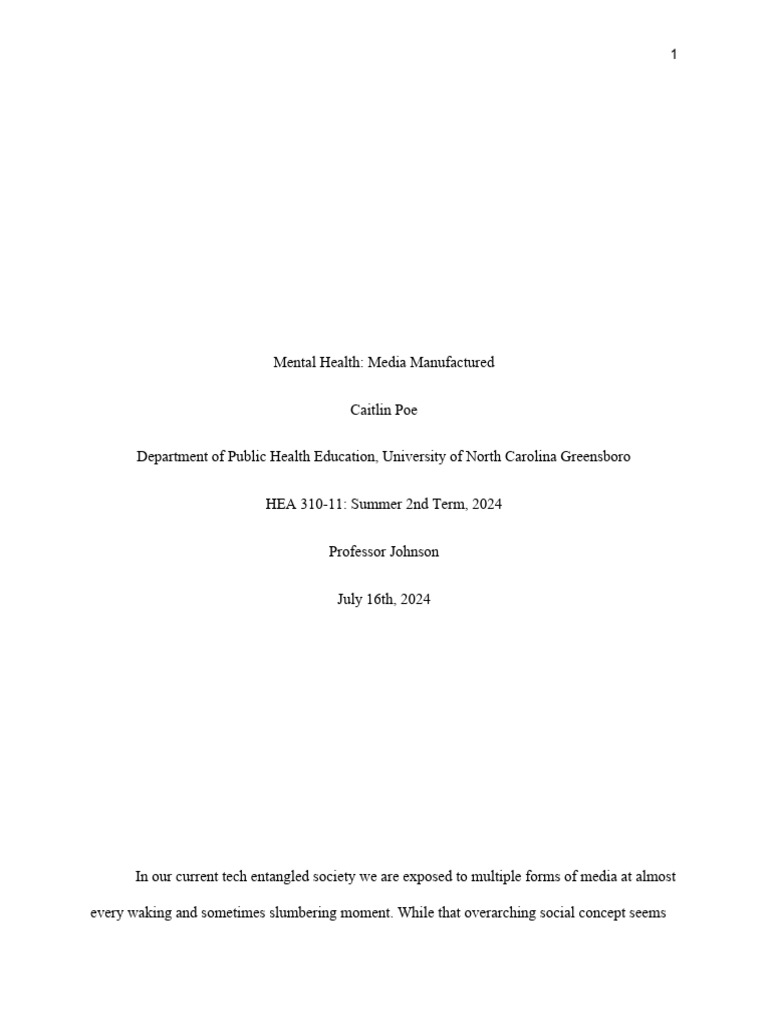 HEA 310 Aplication Paper | PDF | Mental Health | Social Media