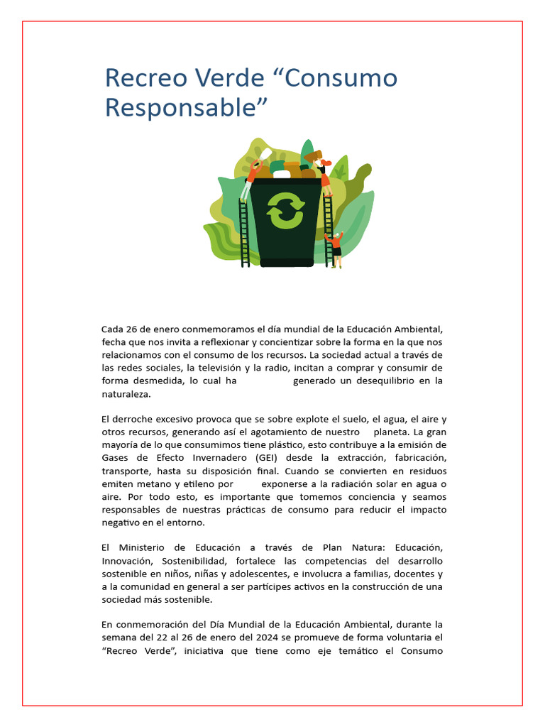 Recreo Verde: Fomentando Consumo Responsable | PDF | Ciencia y ...