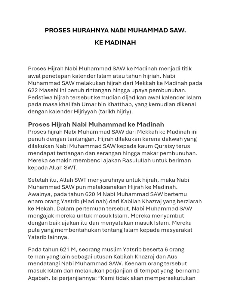 Proses Hijrah Nabi Muhammad ke Madinah | PDF