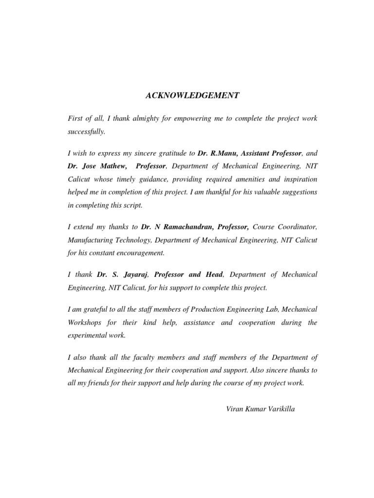 Engineering Project Acknowledgment | PDF