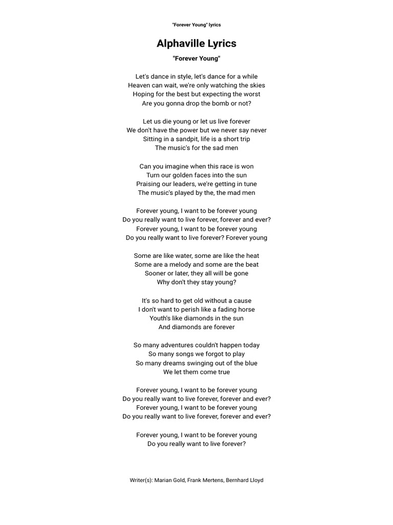 Alphaville - Forever Young Lyrics | PDF
