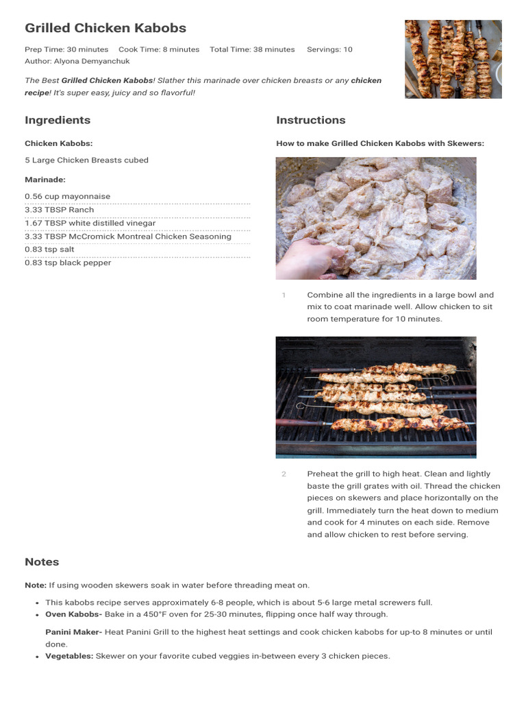 Grilled Chicken Kabobs - Alyona's Cooking | PDF | Cooking | Kebab