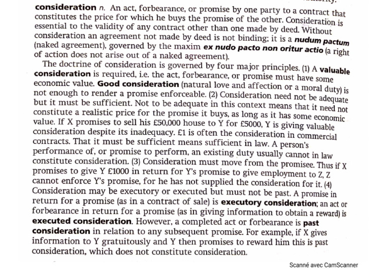 Consideration Definition - Oxford Dictionary of Law | PDF