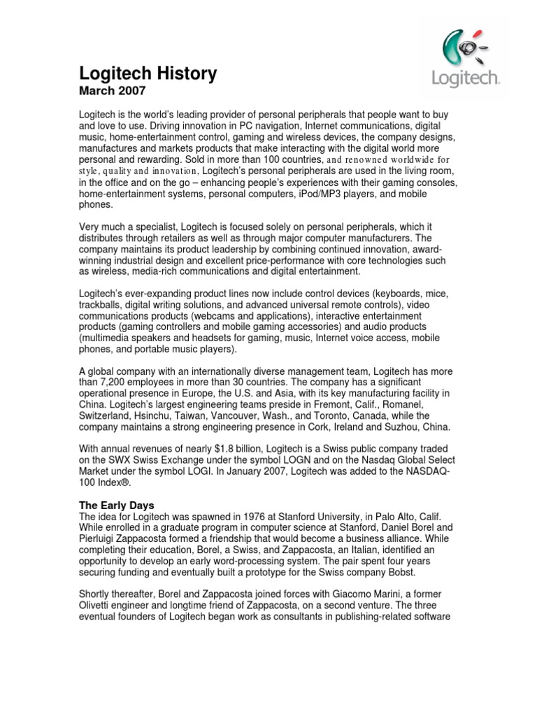 Logitech History 200703 | PDF | Personal Computers | Video Games