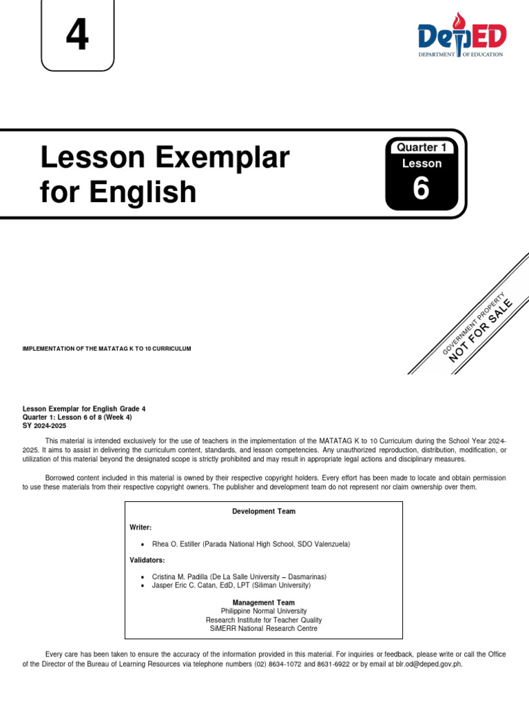 Q1 - LE - English 4 - Lesson 6 - Week 6 | PDF | Teachers | Learning