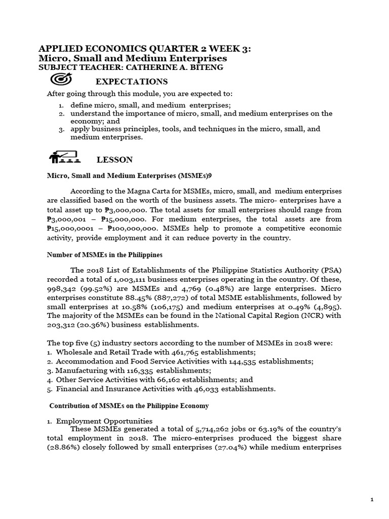 Applied Eco Q4 W3 M9 Edit WO KEY and Quiz | PDF | Small And Medium Sized Enterprises | Employment