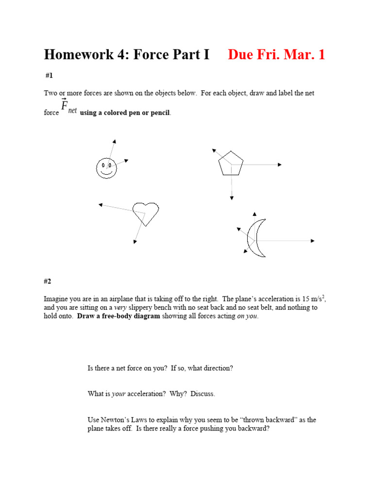 Homework 4 Force Part One | PDF | Force | Tension (Physics)