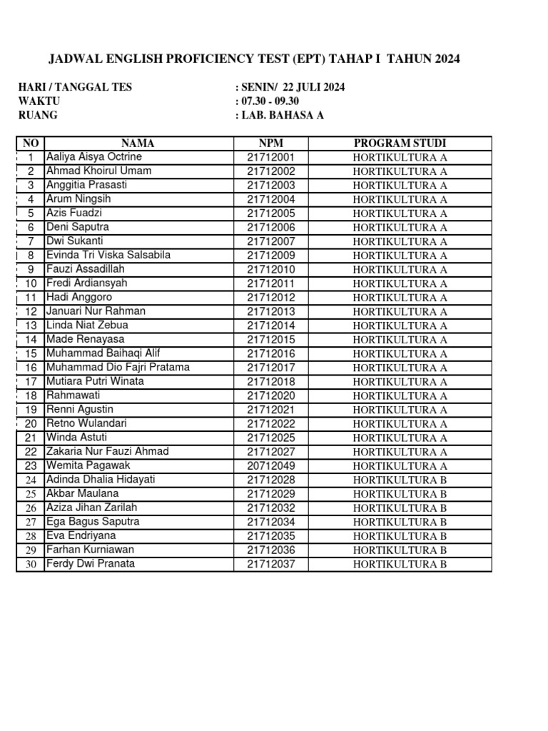 Jadwal Ept Tahap 1 2024 | PDF