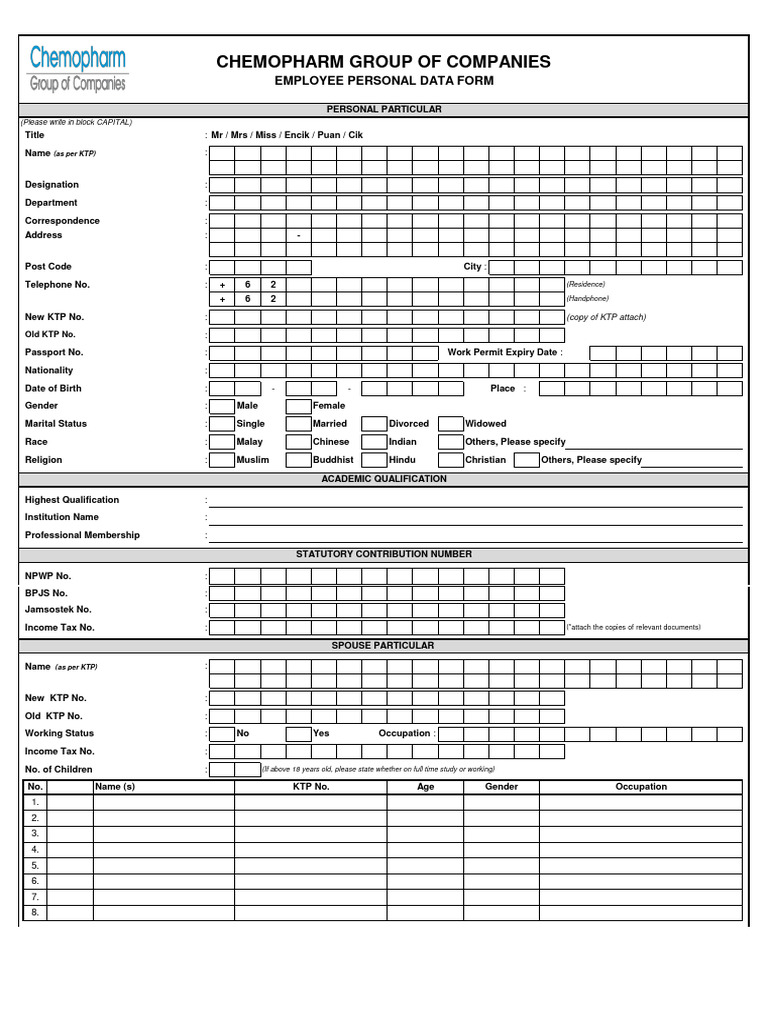 Employee Personal Data Form - CSI | PDF