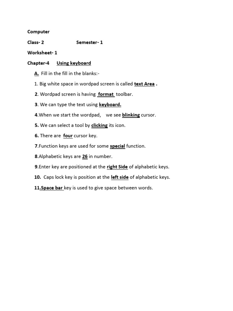 Keyboard Basics for Class 2 Students | PDF | Computer Keyboard | Cursor ...