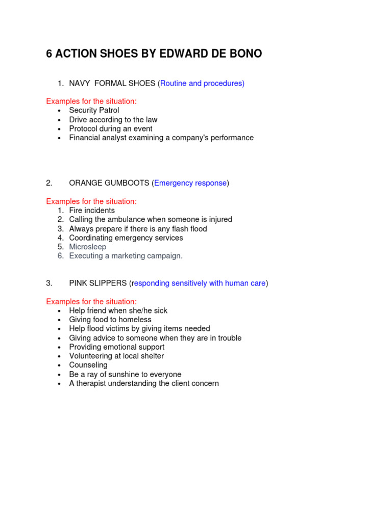Edward de Bono's Six Action Shoes | PDF | Career & Growth | Law