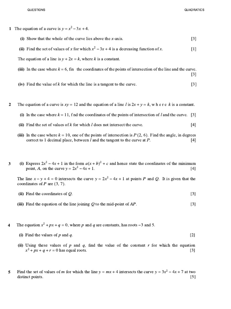 Quadratics Worksheet | PDF
