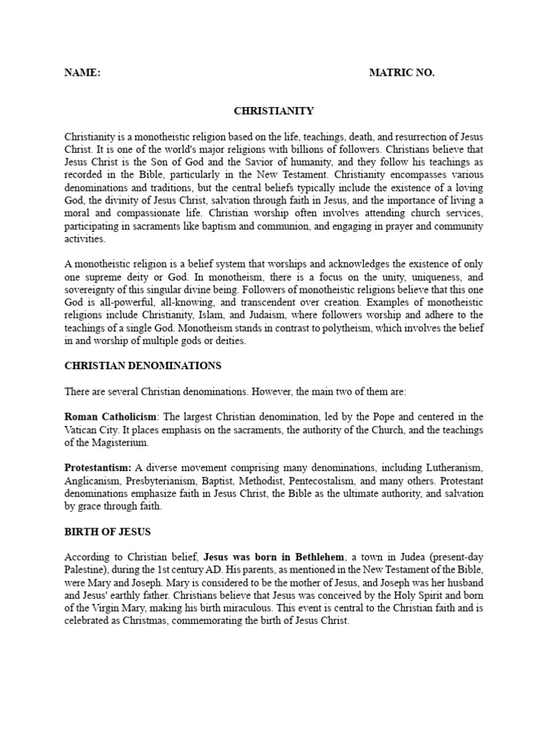 Assessment Christianity | PDF | Trinity | Christian Denomination