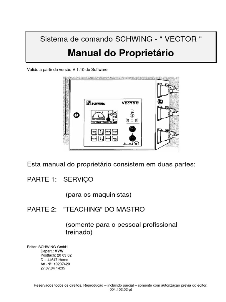 Schwing - Manual Do Propriétario - Vector | PDF | Motores | Bomba