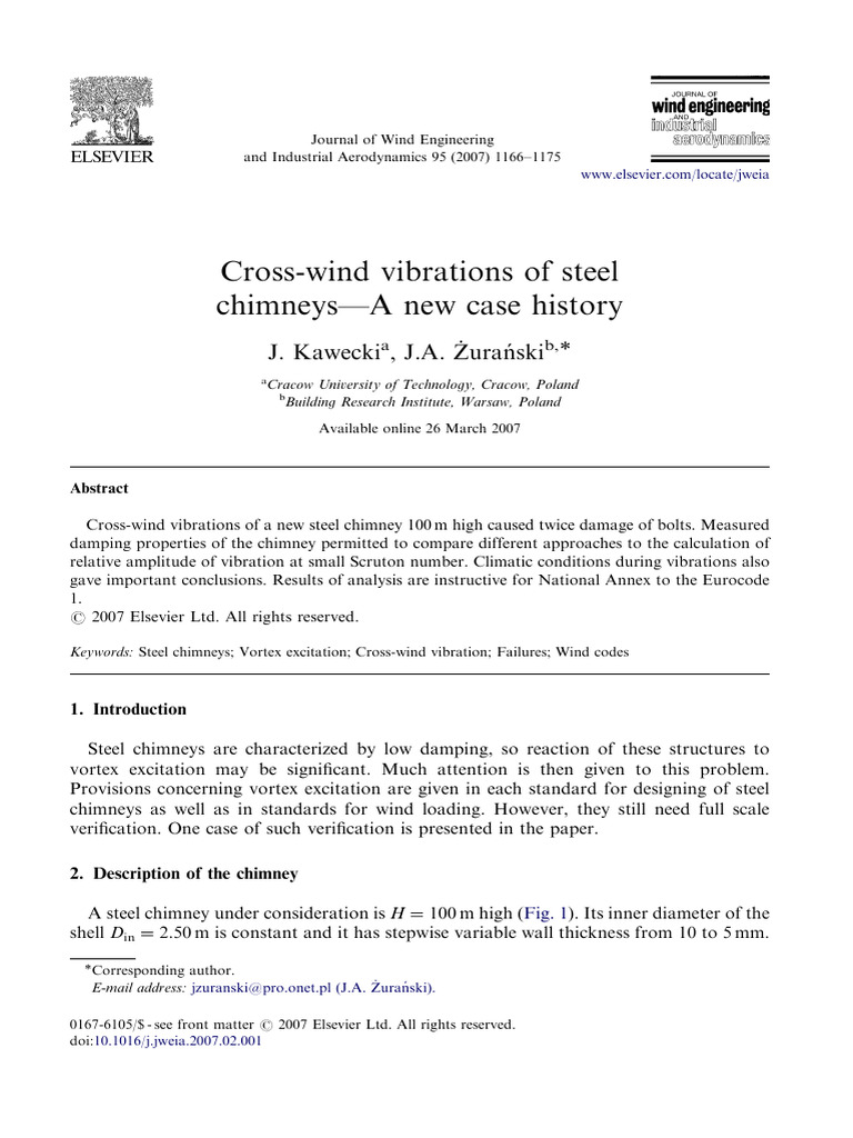 Cross-Wind Vibrations of Steel ChimneysA New Case History | PDF | Wind Speed | Damping