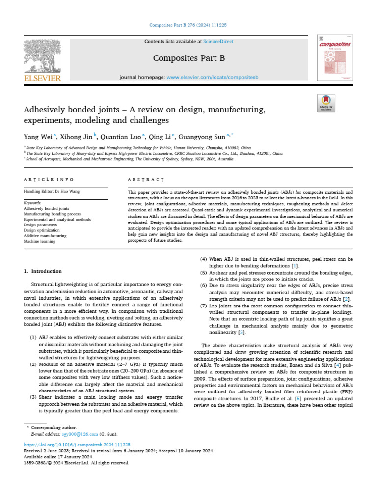 Adhesively Bonded Joints - A Review On Design, Manufacturing ...