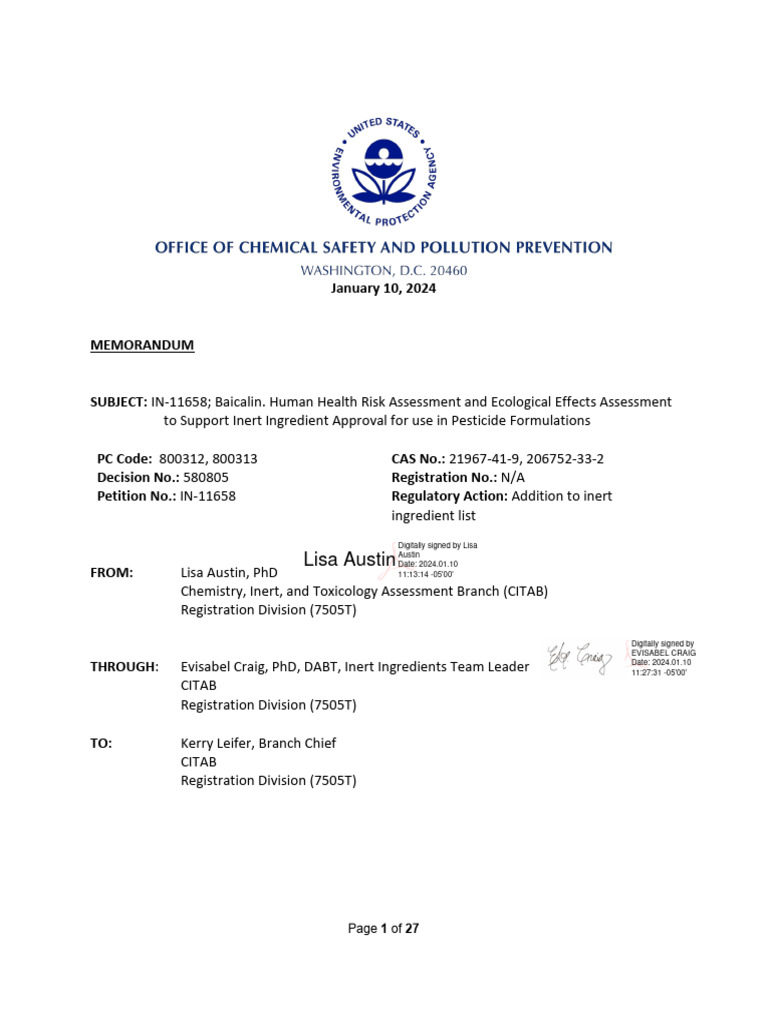 Baicalin Pesticide Inert Ingredient Risk Assessment | PDF | Toxicity ...