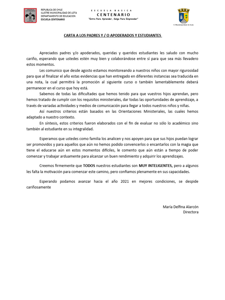 Carta Apoderados y Criterios de Evaluación OK | PDF | Evaluación | Aprendizaje