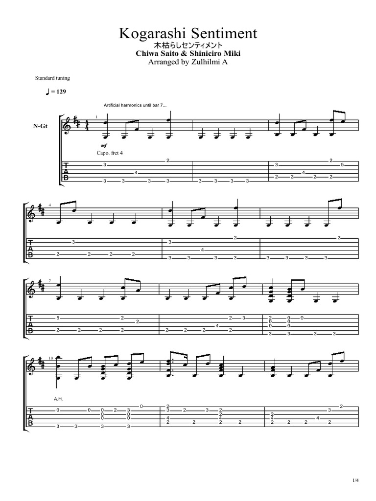 Kogarashi Sentiment Guitar Tabs | PDF | Guitars | Elements Of Music