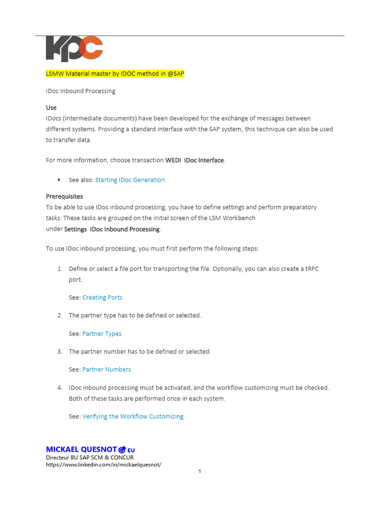 GU - SAP ECC - LSMW Material Master by IDOC Method | PDF | Version Control | Computer File