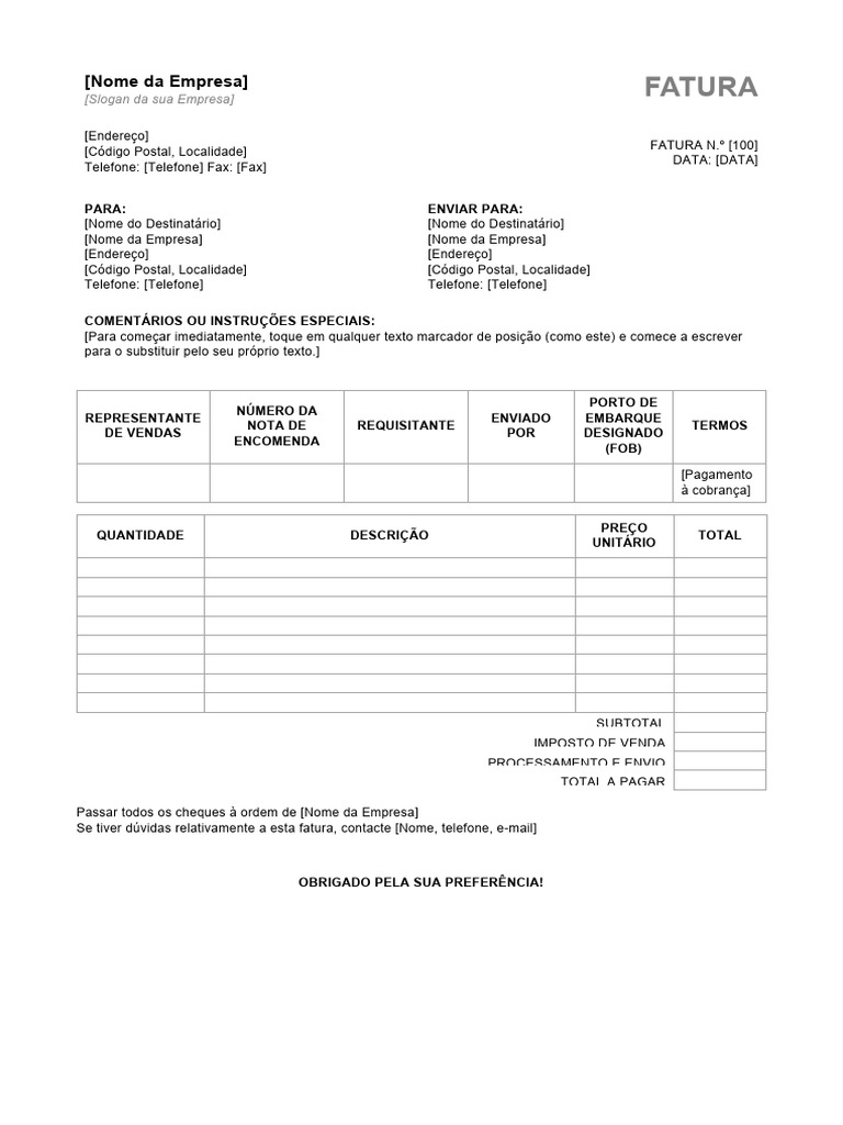 Fatura Comercial e Detalhes de Pagamento | PDF