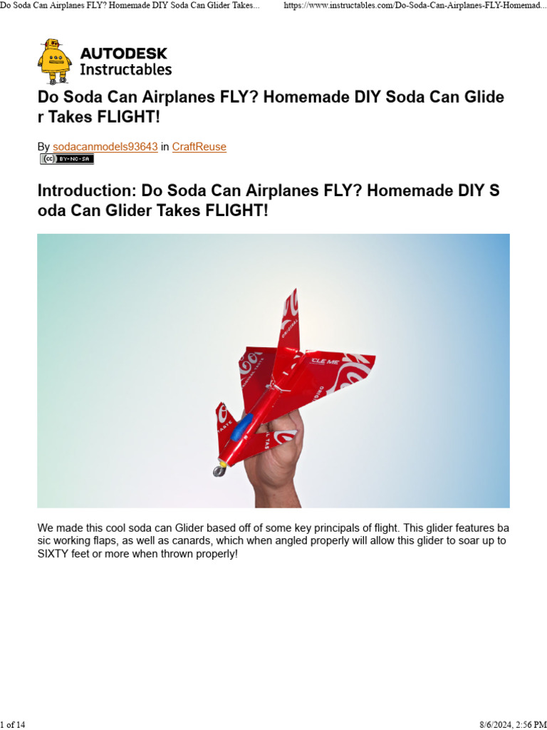 Homemade DIY Soda Can Glider Takes FLIGHT! - 14 Steps | PDF | Flap ...