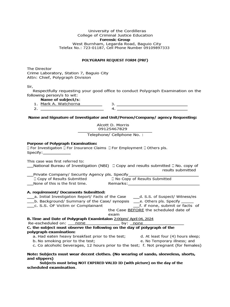 Request From | PDF | Polygraph | Criminal Justice