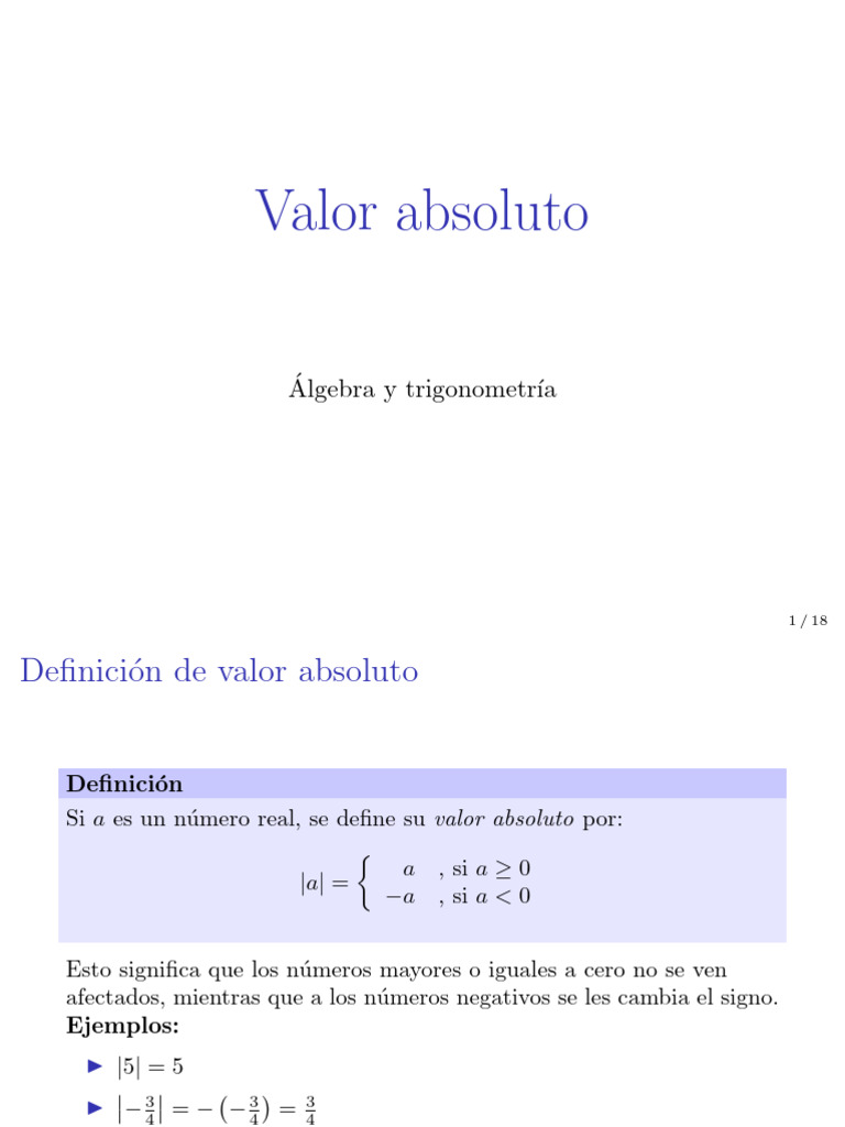 Definición y ejemplos de valor absoluto | PDF | Matemáticas | Álgebra ...