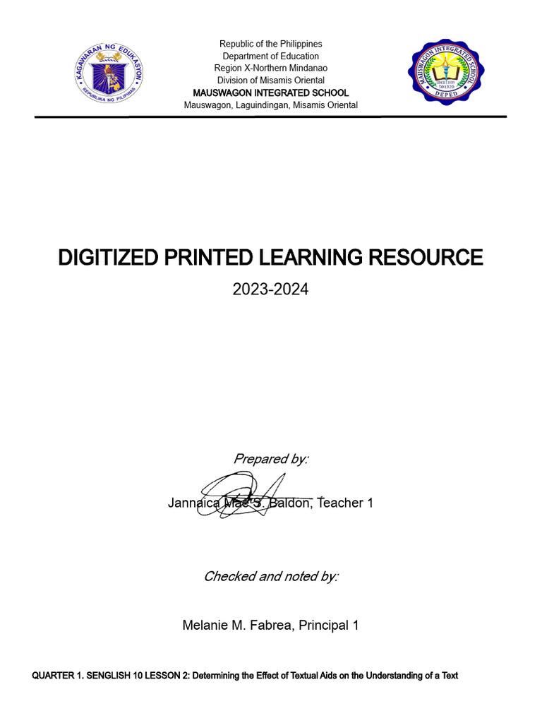 Digitized Printed Learning Resource 2023-2024 | PDF | Grammatical ...