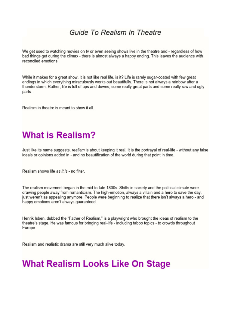 Guide To Realism in Theatre | PDF | A Doll's House | Realism (Arts)