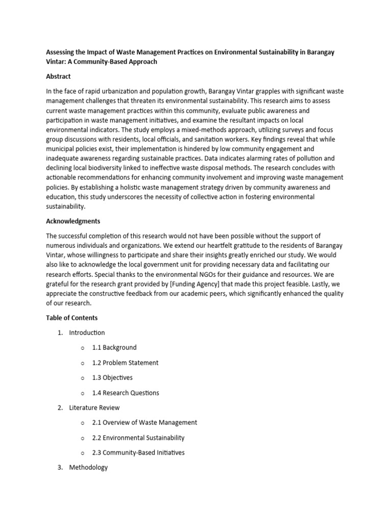 Thesis Outline | PDF | Waste Management | Sustainability