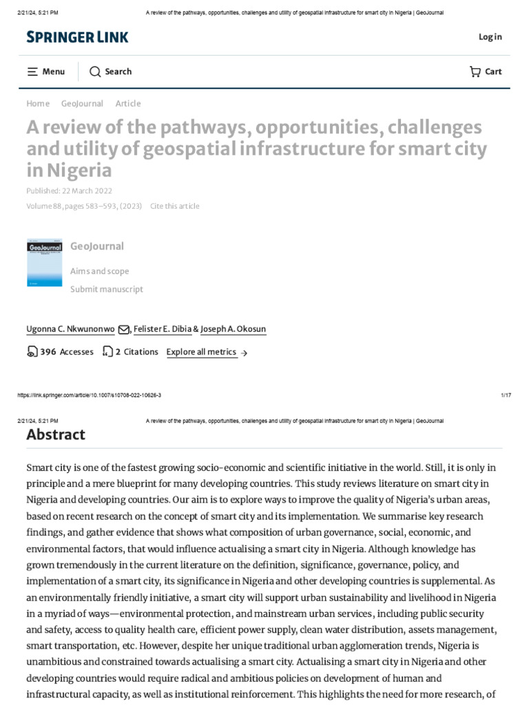 A Review of The Pathways, Opportunities, Challenges and Utility of Geospatial Infrastructure For ...