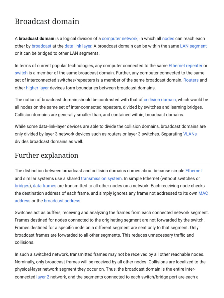 Broadcast Domain - Wikipedia | PDF | Network Switch | Internet Architecture