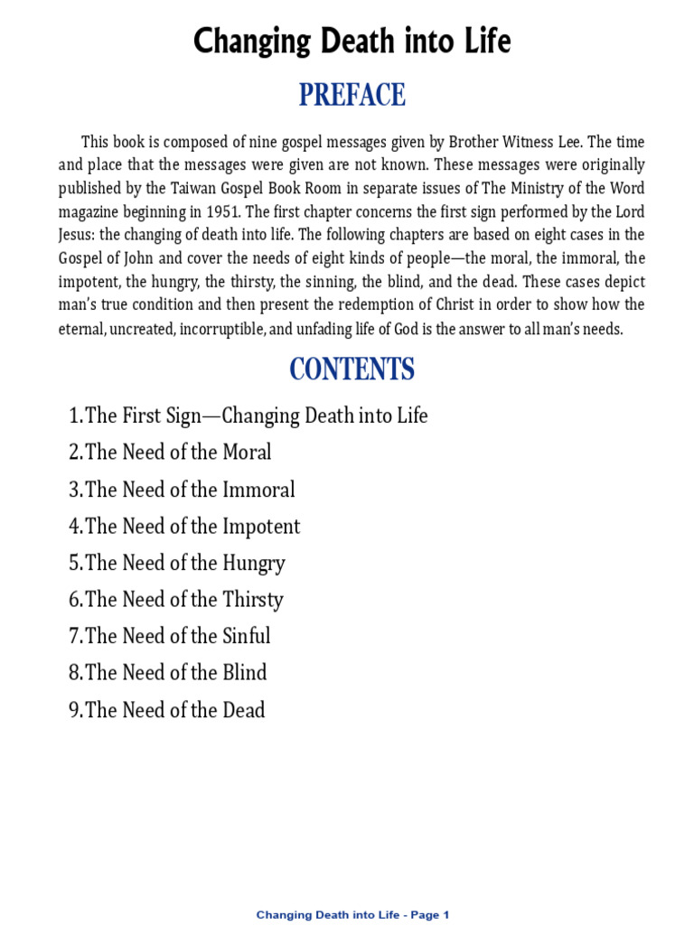 1047 - Changing Death Into Life | PDF | Jesus | Gospel Of John