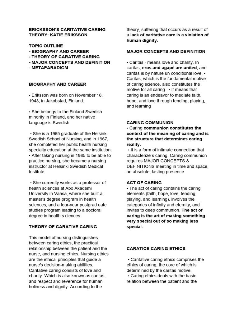 Ericksson's Caritative Caring Theory - Katie Eriksson | PDF | Dignity ...