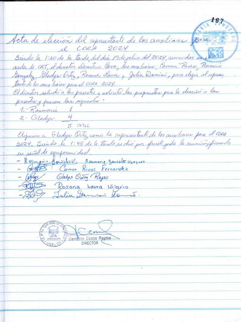Acta de Eleccion de Los Auxiliares de Educacion CORA-2024 Ccesa007 | PDF