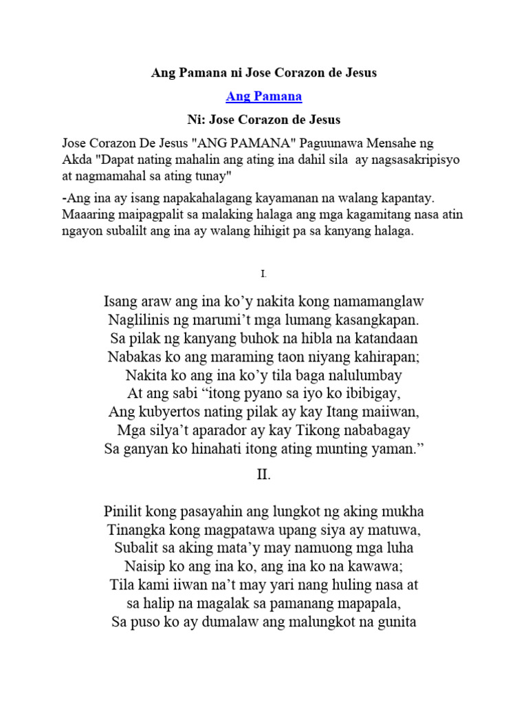 Ang Pamana ni Jose Corazon de Jesus | PDF
