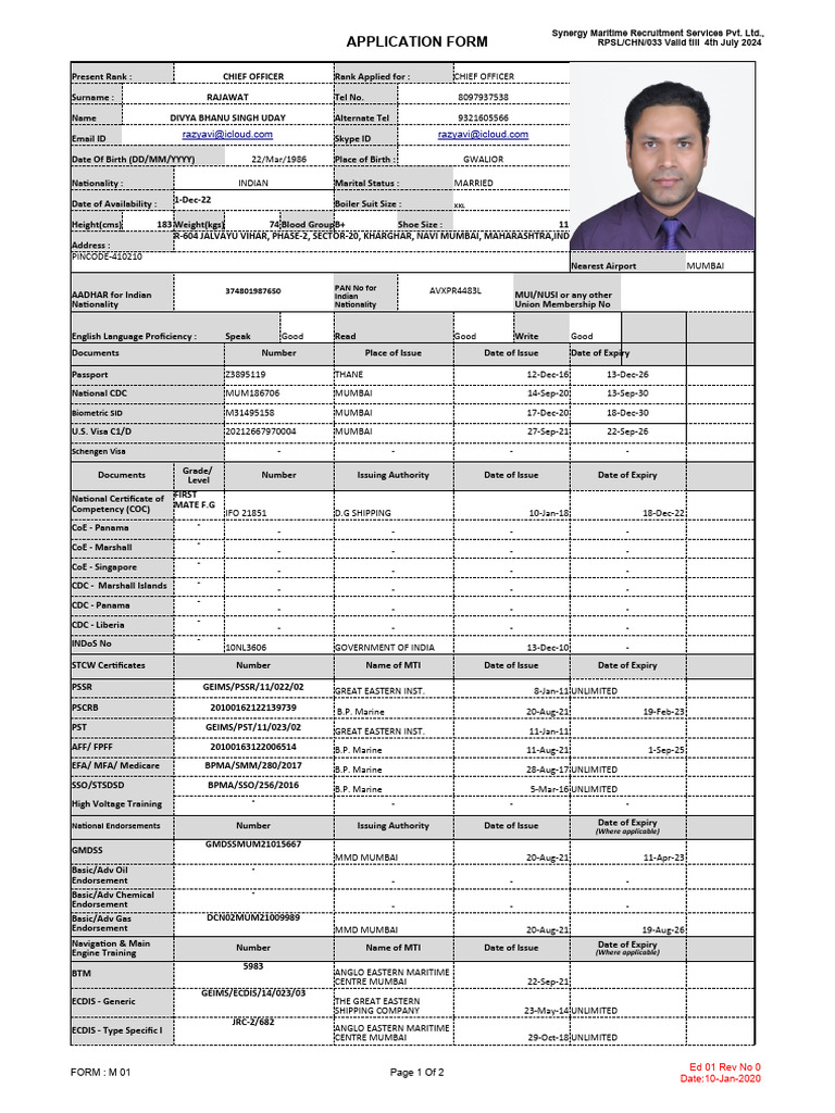 M 01 Application Form | PDF | Oil Tanker